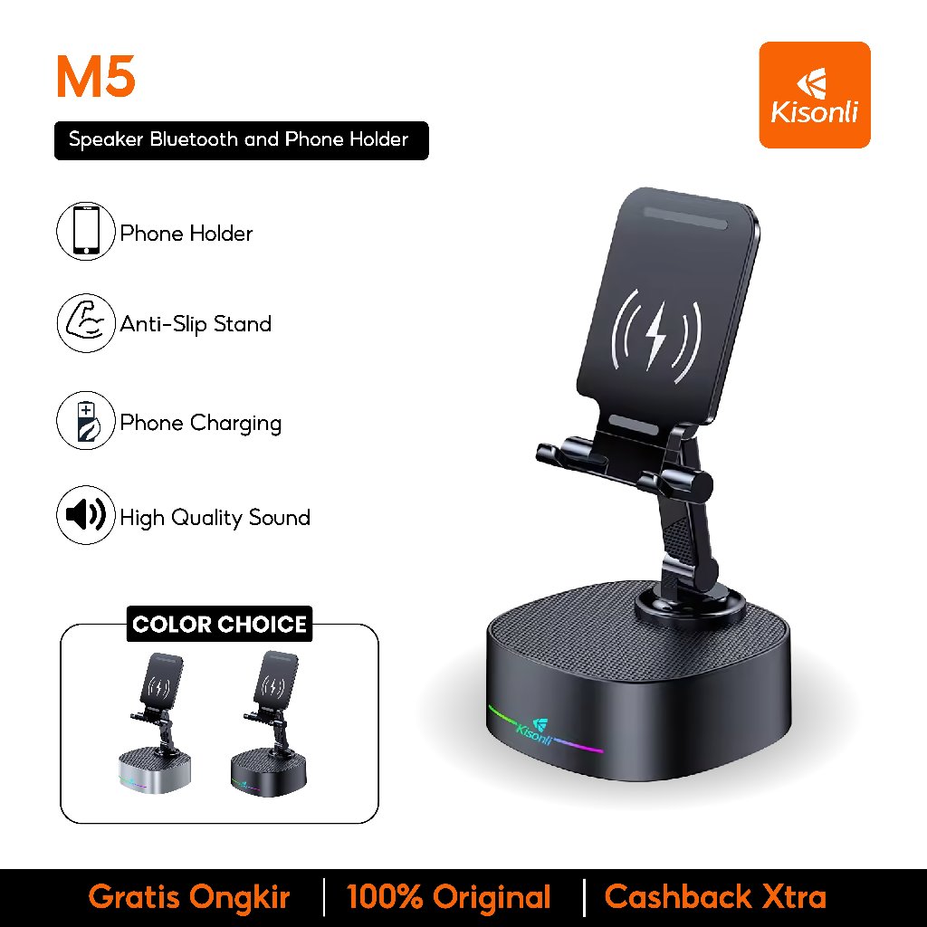 Jual KISONLI Speaker Bluetooth M-5 With Phone Holder Design and Wireless charging | Shopee Indonesia