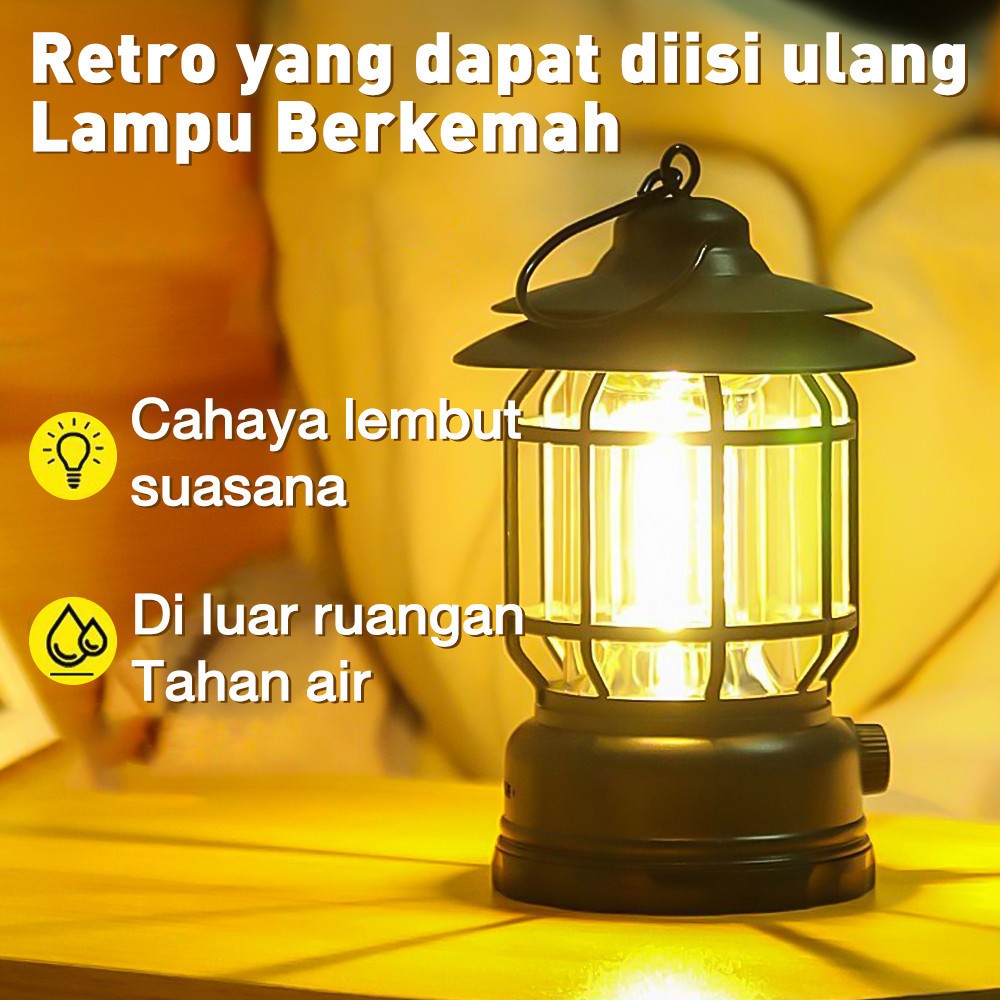 Jual Lampu Camping Lentera Gantung Retro Model Petromax Rechargeable ...