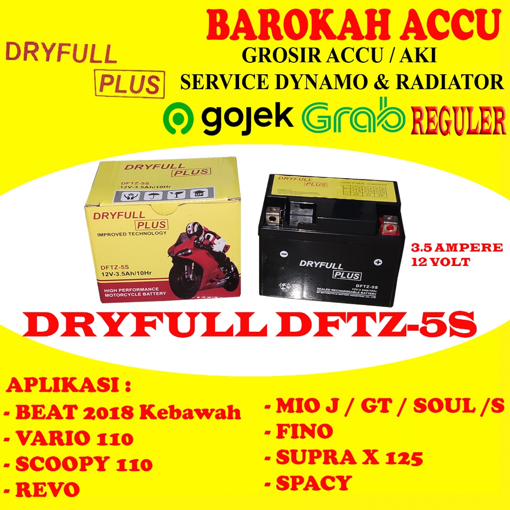 Jual AKI MOTOR DRYFULL PLUS DFTZ5S / DFTZ-5S , 3.5 AH | Shopee Indonesia