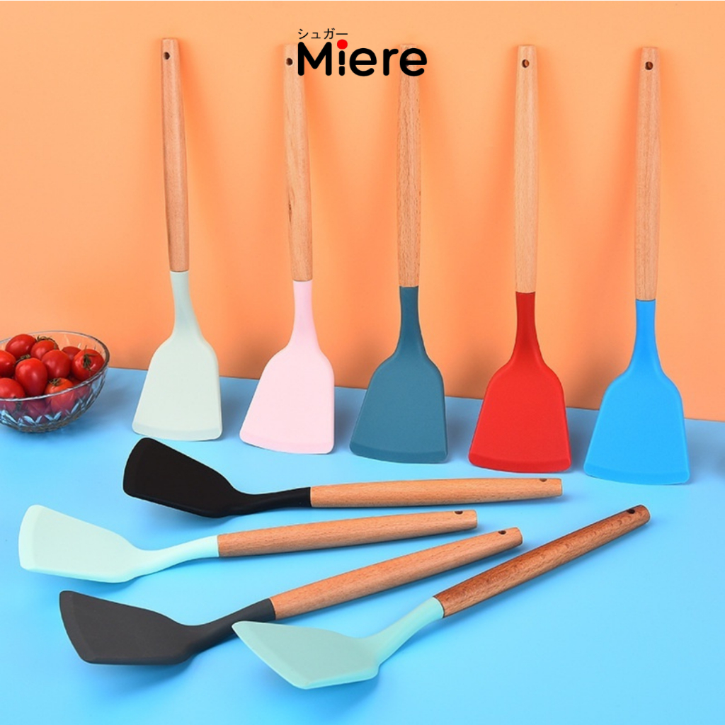 Jual 32Cm Spatula Silikon Gagang Kayu /Sutil Masak Untuk Goreng Tumis ...