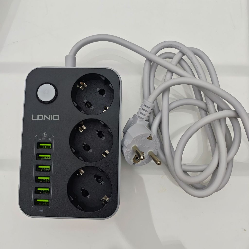 Jual Stop Kontak LDNIO 3 Power Socket 6 USB Charging Anti Static Charger HP 3 Socket Power Strip ...