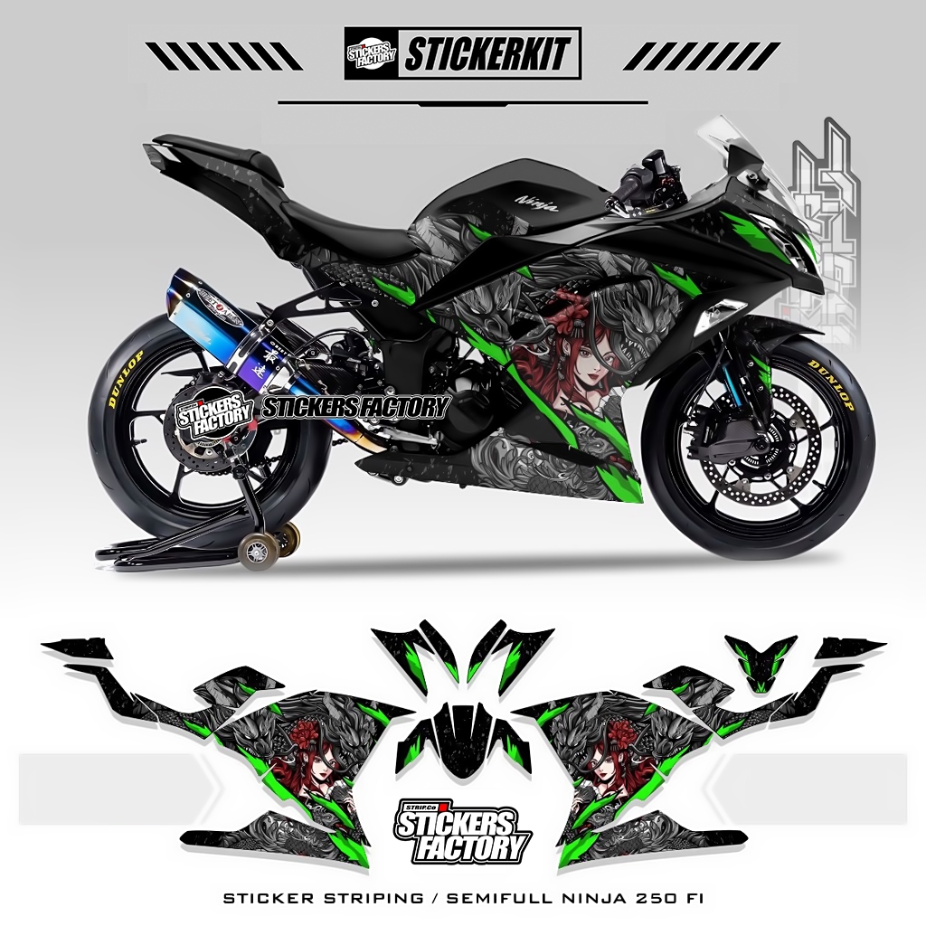Jual STICKER STRIPING NINJA 250 FI 2013 SEMIFULL / MOTIF 21 / NINJA ...
