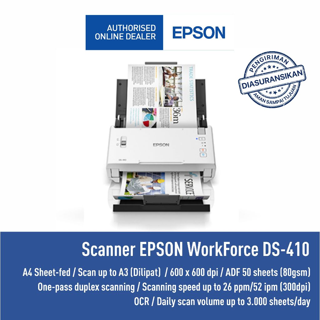 Jual Scanner EPSON Workforce DS-410 DS410 Workforce A3 STITCH ADF USB Garansi Resmi | Shopee ...