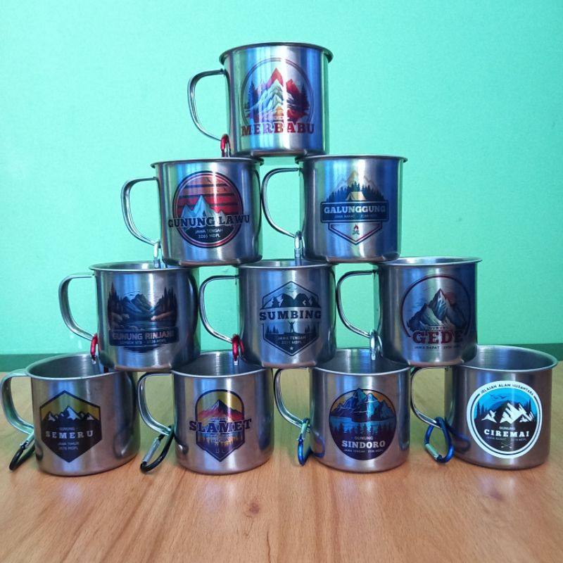 Jual Cangkir Mug Outdoor Motif Gunung Bahan Stainles (Bonus Carabiner ...