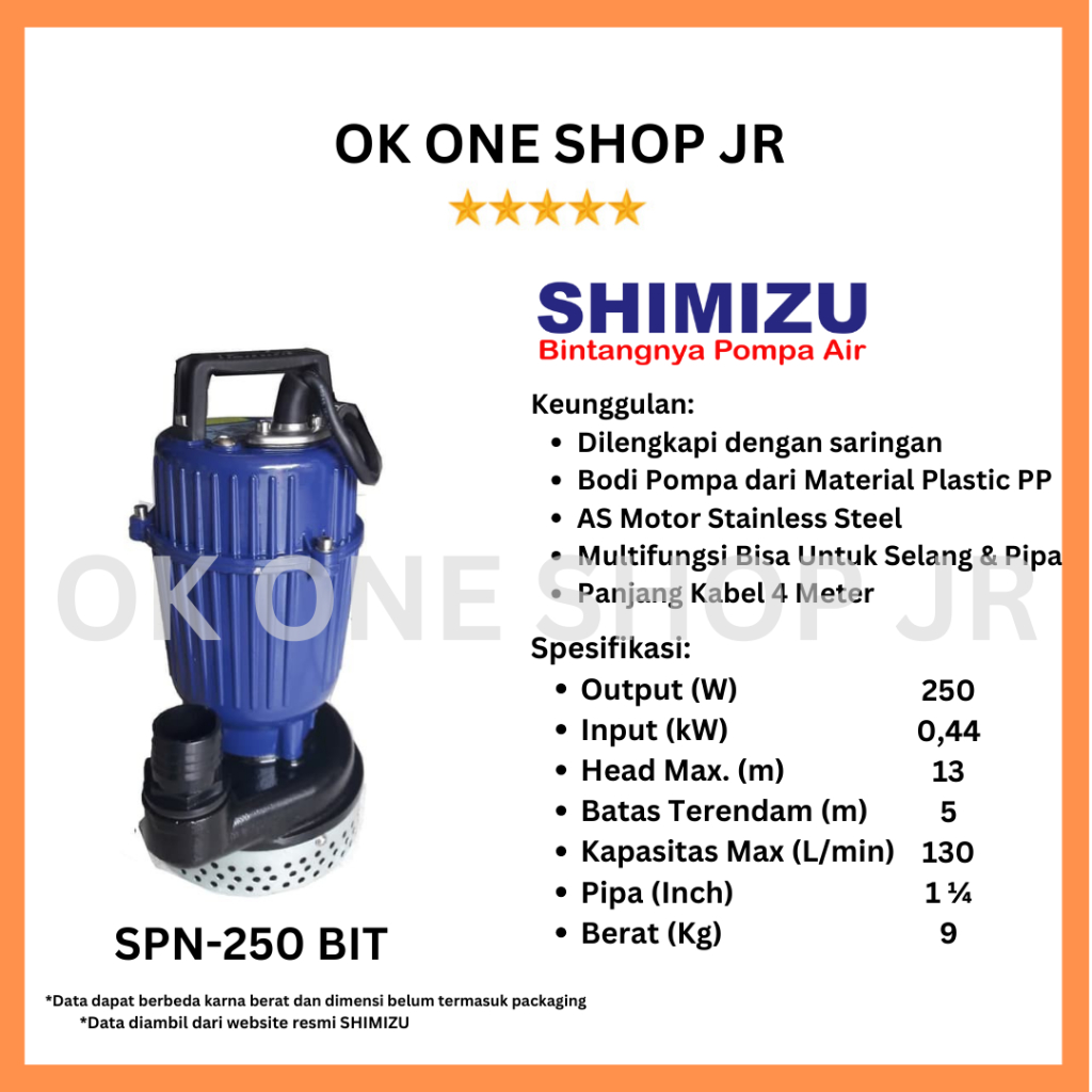 Jual SHIMIZU Pompa Celup SPN-250 BIT (Non Auto) | Shopee Indonesia