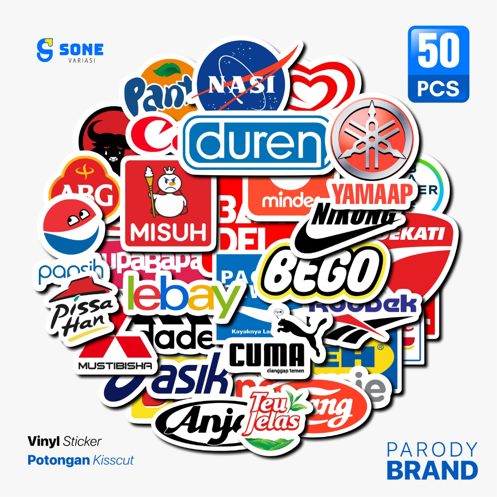 Jual Sticker Pack Parodi Logo Brand Vinyl Waterproof untuk Laptop, Buku ...