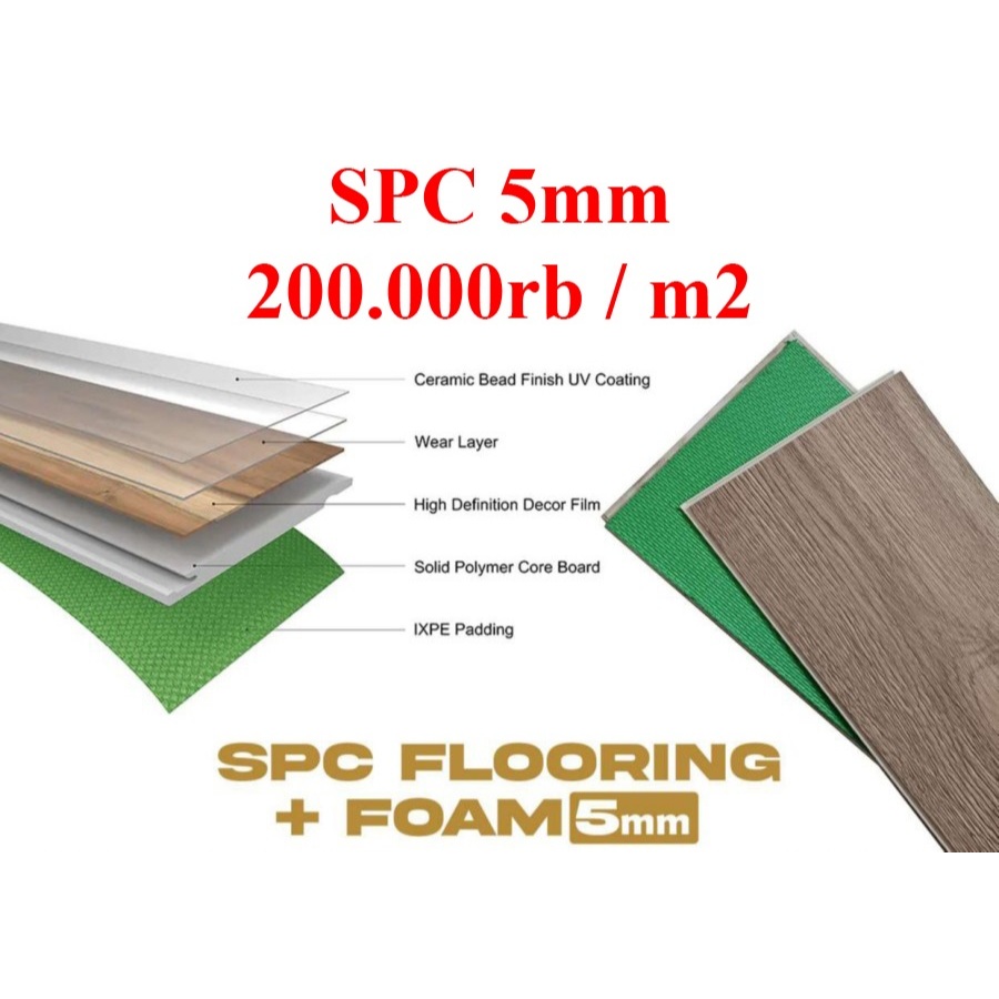 Jual SPC Flooring 5mm + Foam IPEX Padding | Lantai SPC 5mm Vinyl Plank Motif Kayu Sistem Click ...