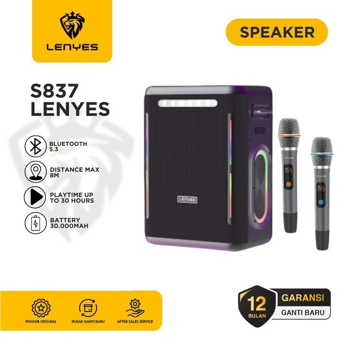 Jual SPEAKER BLUETOOTH LENYES TWS S837 300W + MIC KARAOKE RGB LED S-837 | Shopee Indonesia