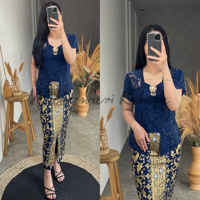 Jual Kebaya Bali Set Brukat Lilit Navy | Shopee Indonesia
