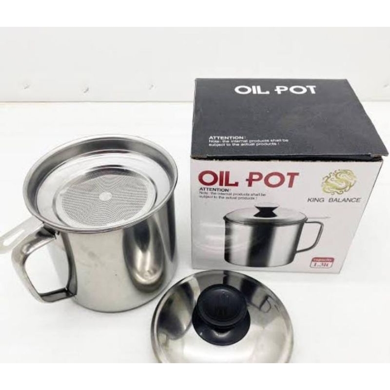 Jual Oil Pot 1 Liter Stainless Steel-Tempat Minyak Jelantah-Saringan ...