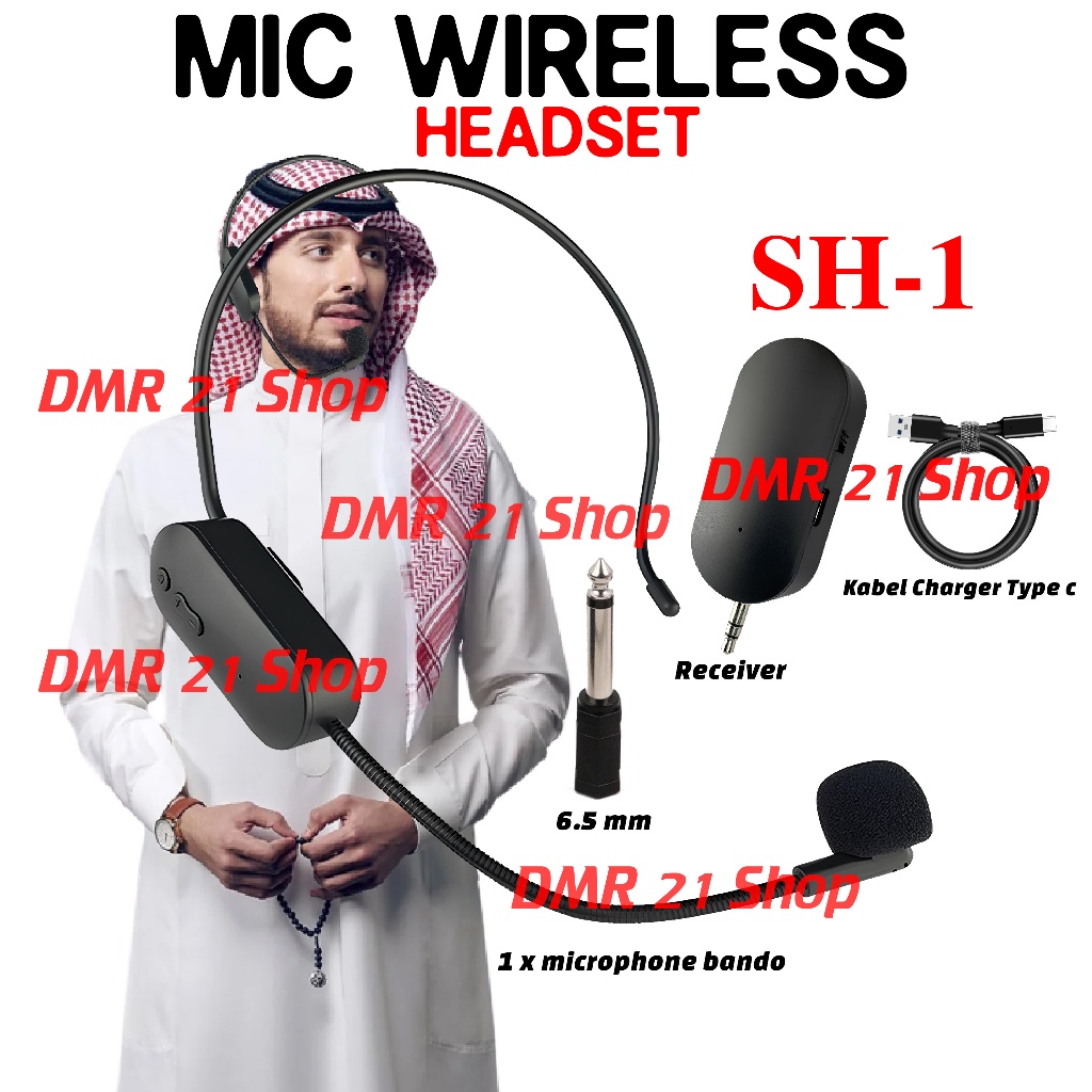 Jual DMR SH-1 / SH-2 Mikrofon Mic Clip On Wireless UHF 2.4G Microphone Bando Presentasi Tur Imam ...