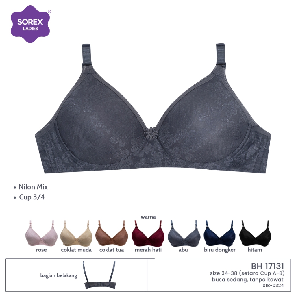 Jual Bh Bra Sorex 17131 , 17132 (Cup Sedang) 34-38 Kait 2 | Busa Sedang Tanpa Kawat |jx | Shopee ...