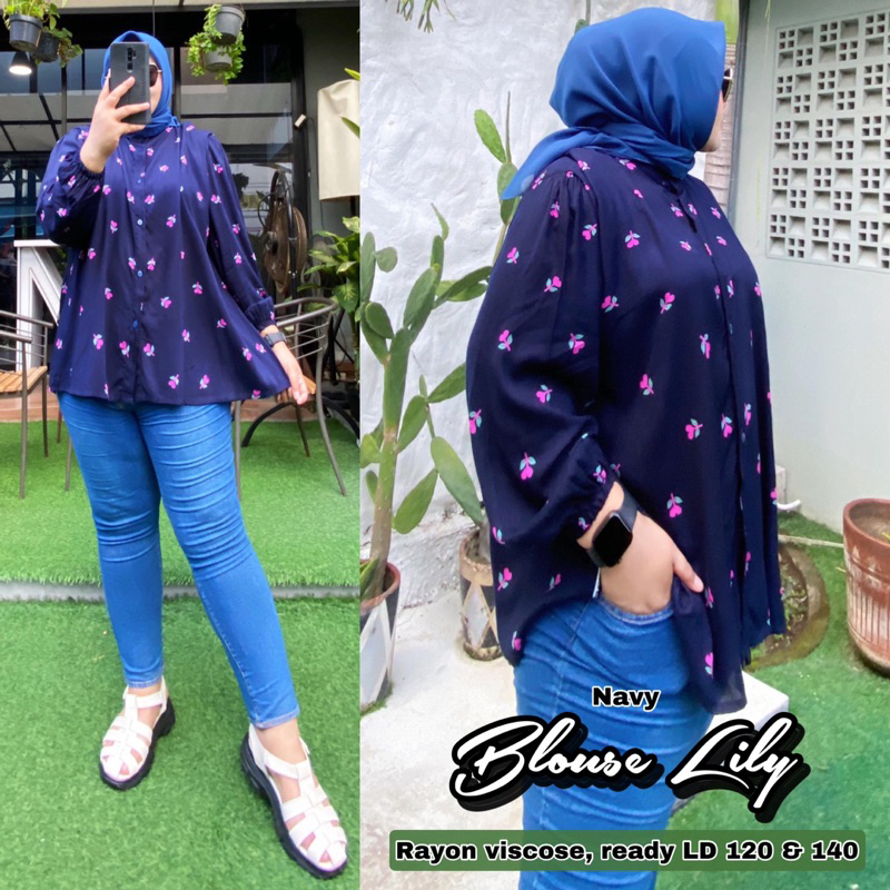 Jual BLOUSE Kemeja Atasan Wanita Big Size LD 150 140 130 120 110 100 Super Jumbo Busui L XL XXL ...