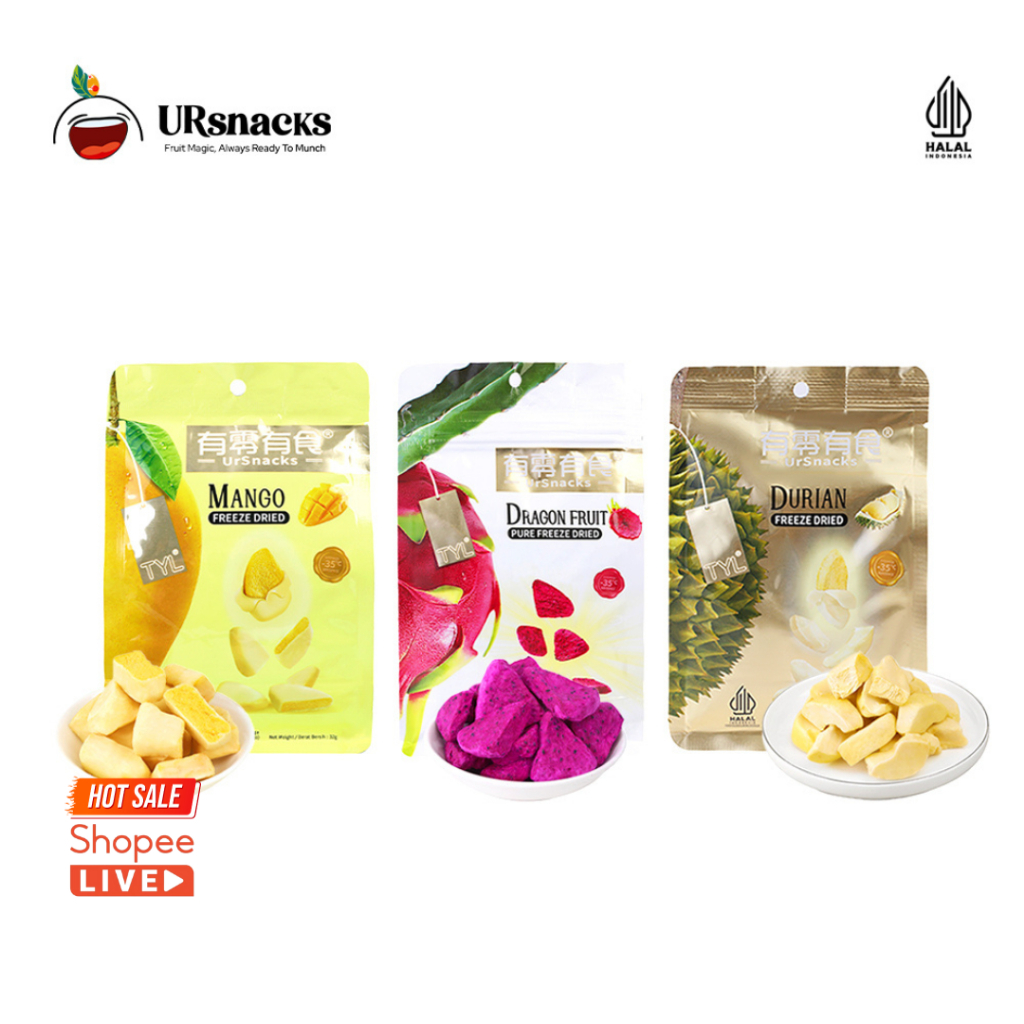 Jual URSNACKS Bundle Of 3 - Freeze Dried Keripik Sehat Durian + Mango + Buah Naga | Shopee Indonesia