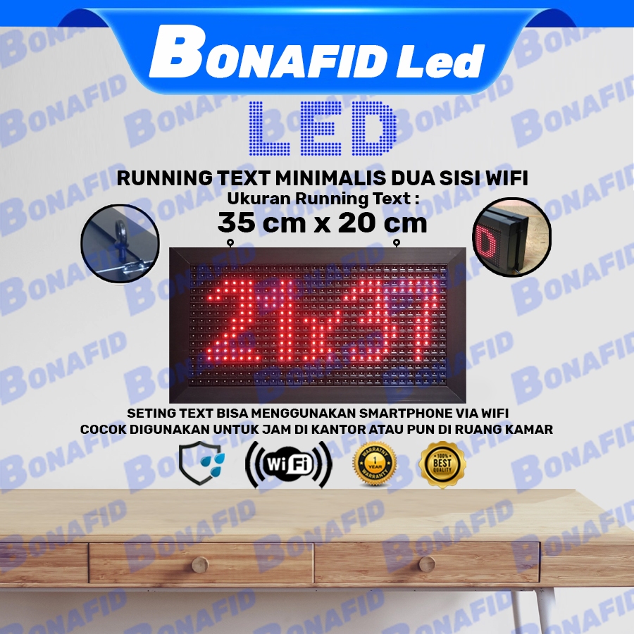 Jual LED Running text kecil dua sisi ukuran 35x20cm bisa jam, tanggal ...