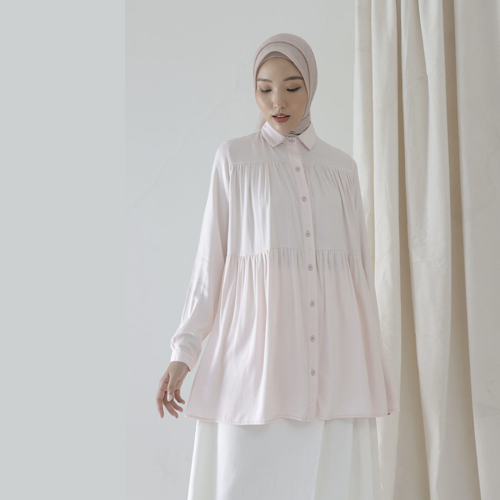 Jual Gendhis by Aska Label - Atasan wanita muslim rayon warna putih offwhite, raspberry maroon ...