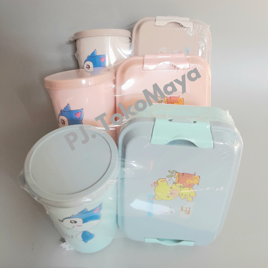 Jual Set Tempat Bekal dan Botol Minum / Lunch Box Set Melvina Sekat 2 BPA Free / Tempat Bekal ...