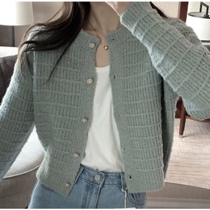 Jual AJW Cardigan Crop Wol Rajut Premium Korean Style WCF | Atasan Crop Top Ruffle Casual Knit ...