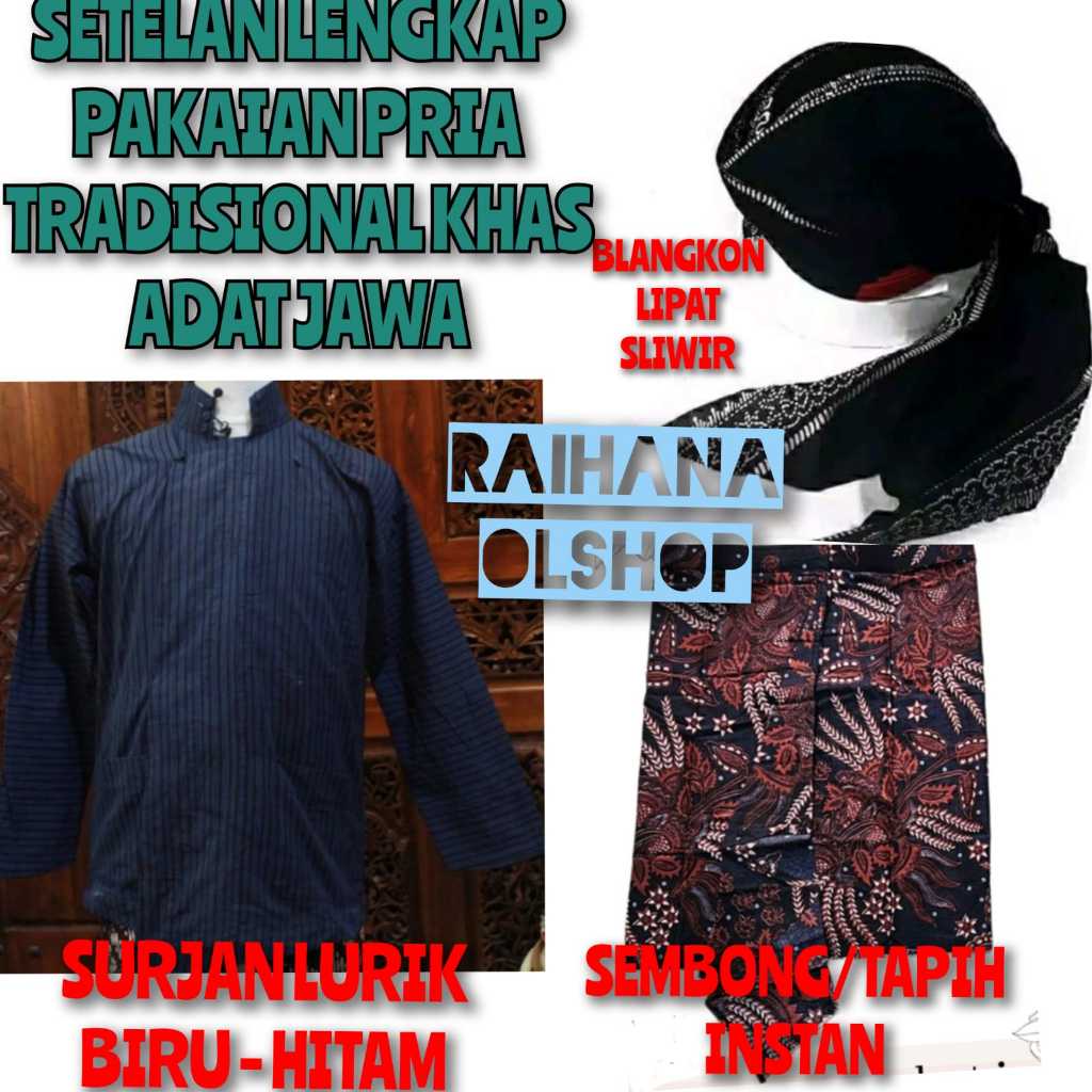 Jual SEPAKET BAJU ADAT JAWA PRIA | SURJAN LURIK BIRU HITAM + SEMBONG/TAPIH INSTAN + BLANGKON ...