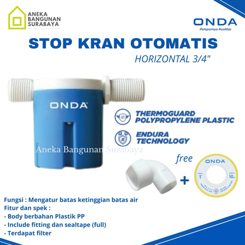 Jual Stop kran Otomatis ONDA HORIZONTAL ½ " 3/4” horisontal | Shopee ...
