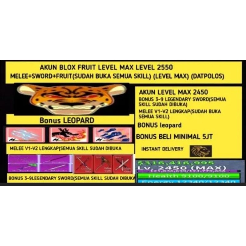 Jual Akun Blox Fruit Leopard (LevelMax) (DatPol) | Shopee Indonesia