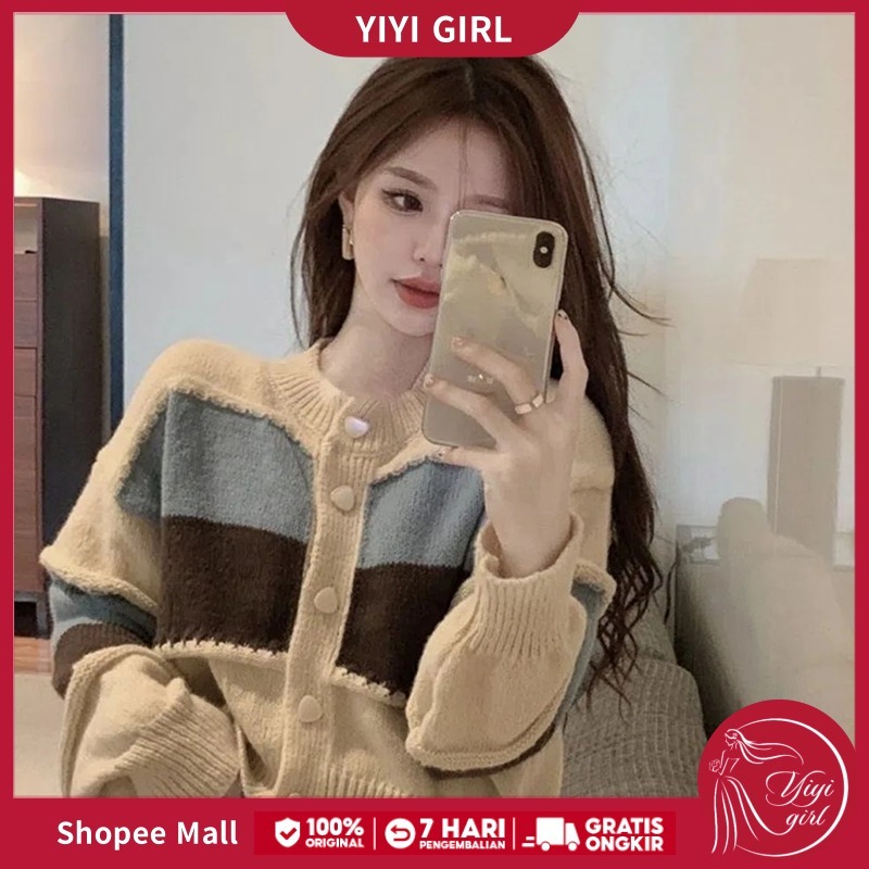 Jual YIYI GIRL Cardigan Korean Style Crop Stripe Top Crop Top Korea Cardigan Rajut | Shopee ...