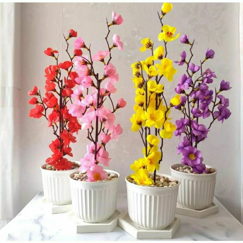 Jual dnd BUNGA SAKURA + POT 8825 + BATU ALAM / artificial/ bunga hias ...