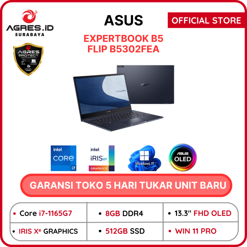 Jual ASUS Expertbook B5 FLIP B5302FEA Oled Touch Core i7 1165G7 RAM 8GB 512GB SSD Windows 11PRO ...