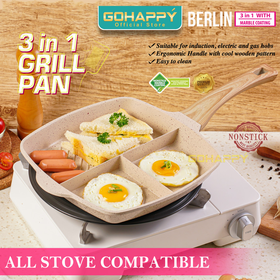 Jual Berlin Grill Pan BBQ Alat panggang brunch 3in1 panci pemanggang ...