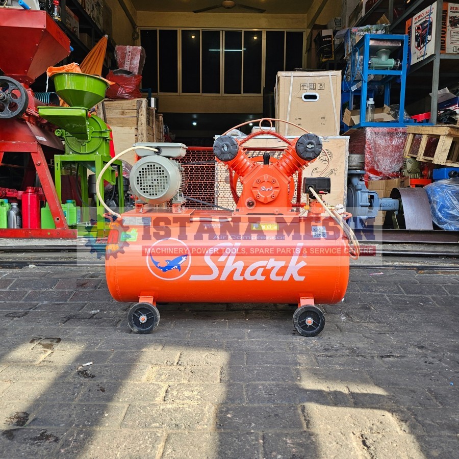 Jual MESIN KOMPRESSOR ANGIN UDARA 2 PISTON SHARK 1HP COMPLETE DINAMO ...