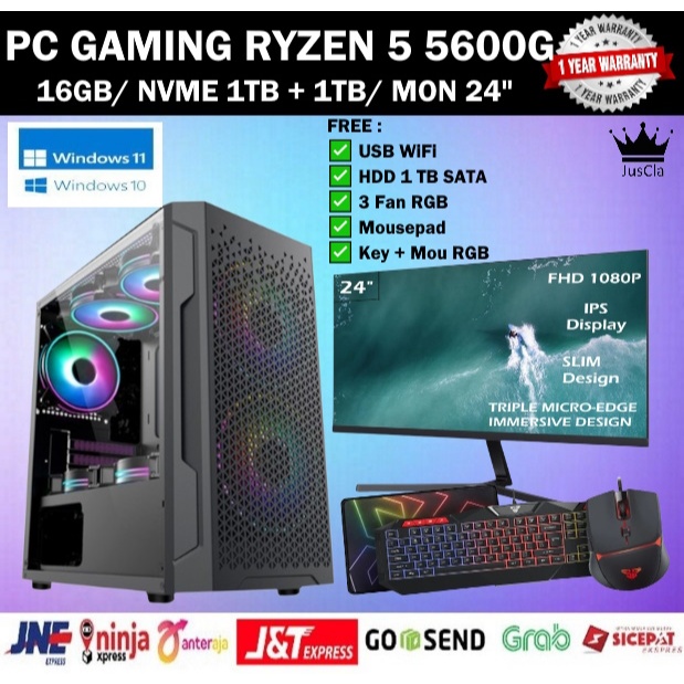 Jual Fullset PC GAMING AMD RYZEN 5 5600G 4,4GHz|RAM 16GB|NVME 1TB|HDD ...