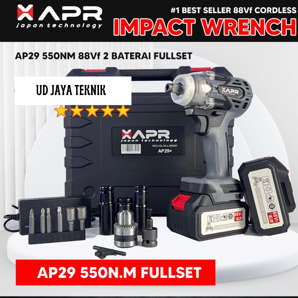 Jual APR Impact Wrench Cordless Type AP29 550nm 2 Baterai 88vF Standart Fullset Accecoris ...
