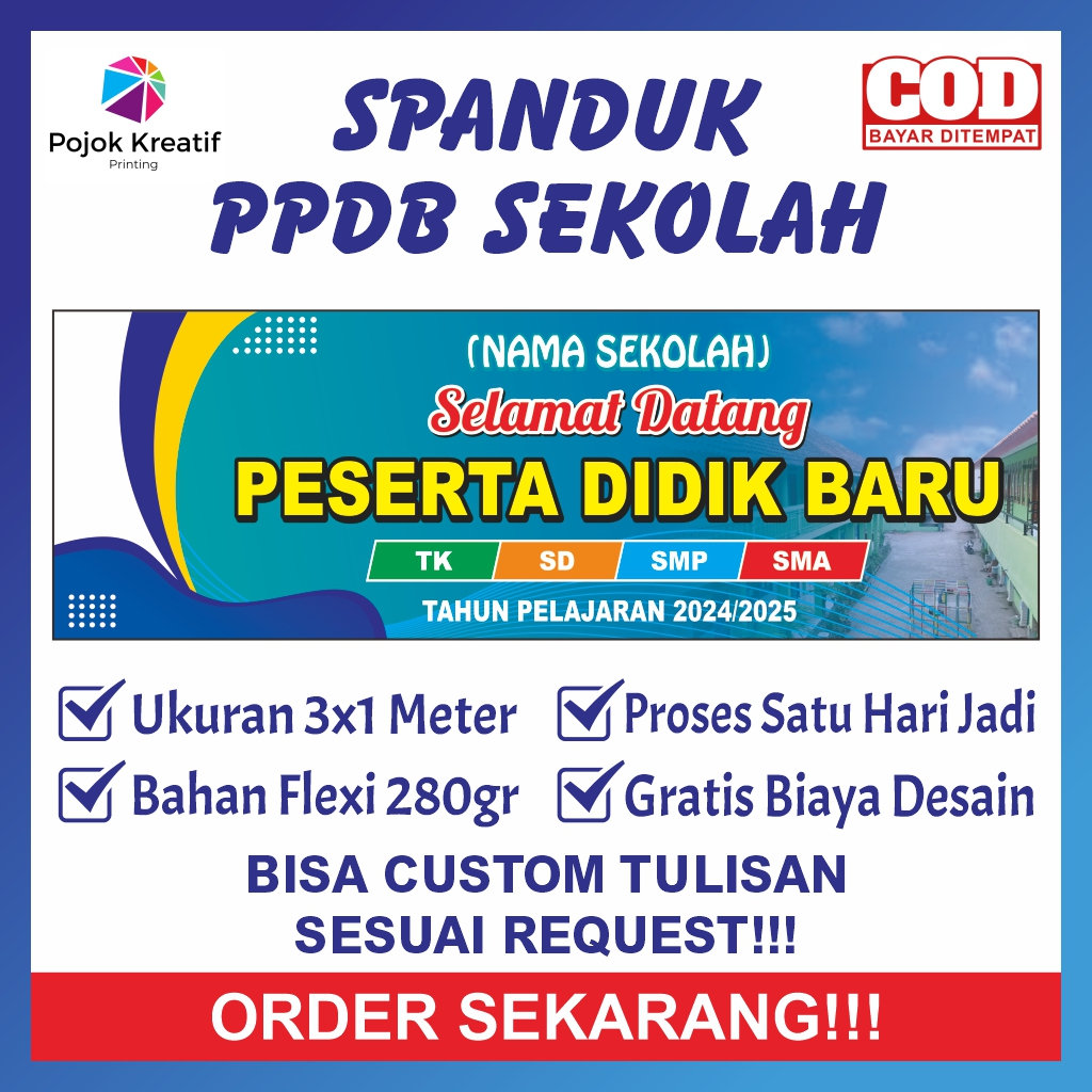 Jual SPANDUK BANNER PPDB PENERIMAAN SISWA BARU SEKOLAH 3x1 Meter CUSTOM ...