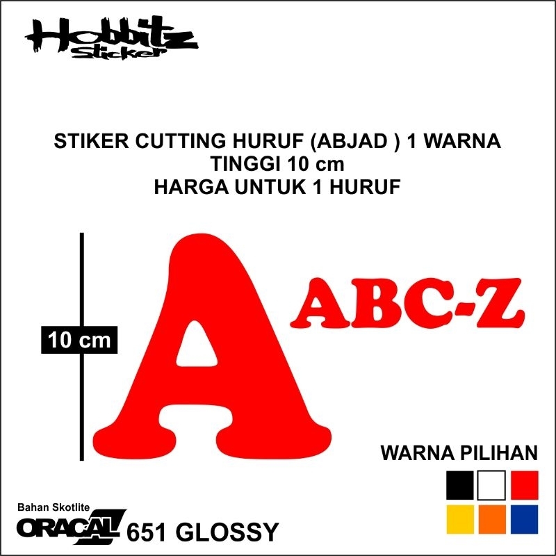 Jual STIKER HURUF SATUAN CUTTING TINGGI 10 CM BAHAN PREMIUM ORACAL ...