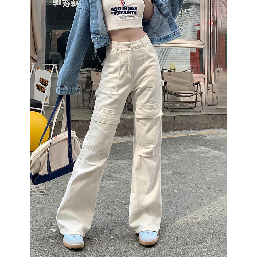 Jual Baggy Straight Jeans Kargo Korean Style Putih Celana Jeans Wanita ...