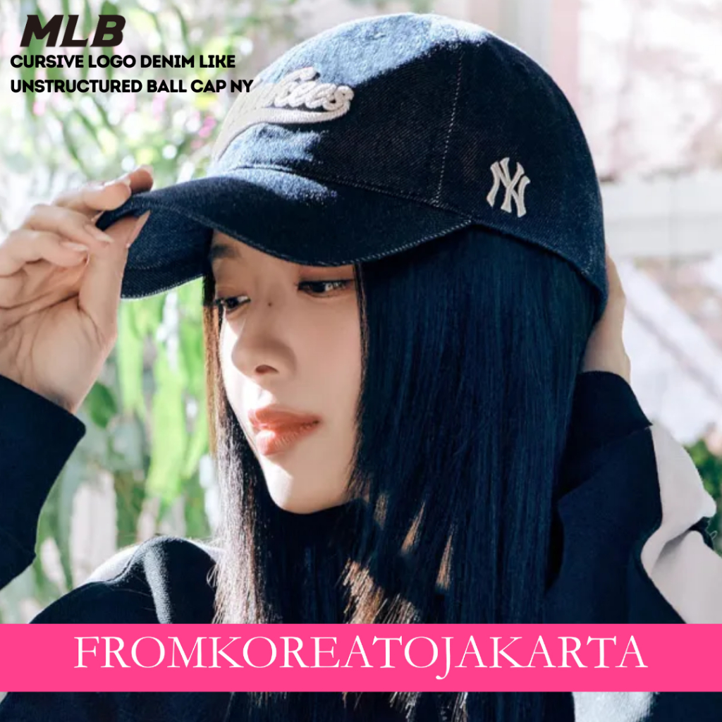 Jual MLB Cursive Logo Denim Like Unstructured Ball Cap | Shopee Indonesia