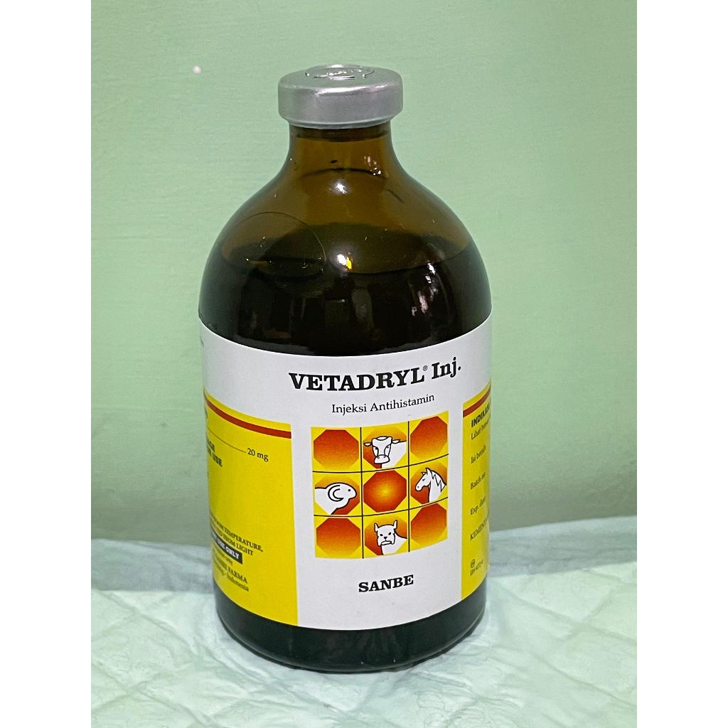 Jual Vetadryl Injeksi 100 ml Antihistamin Hewan Sapi Kuda dll PT Sanbe ...