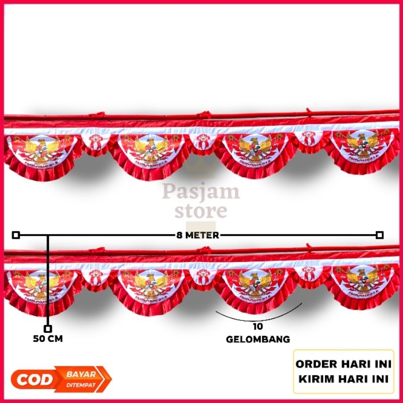 Jual Bendera Merah Putih Background Semi Bunga Garuda Rumbai 10 ...