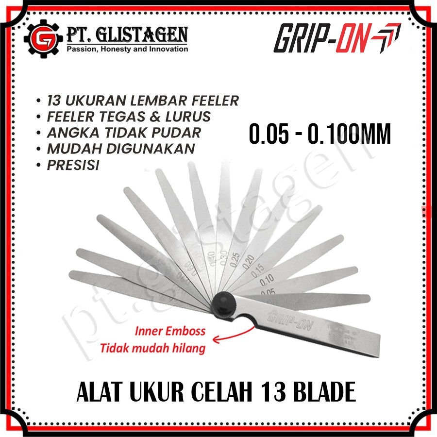 Jual Grip On 18-104 Alat Ukur Celah Feeler Fuller Gauge 13 Blades 0.03 ...