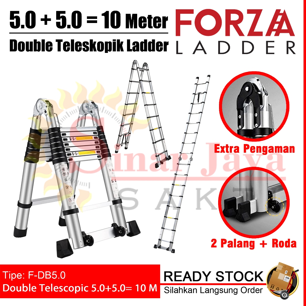 Jual Forza Tangga Lipat Teleskopik 10 Meter Forza 5+5= 10 M Tangga ...