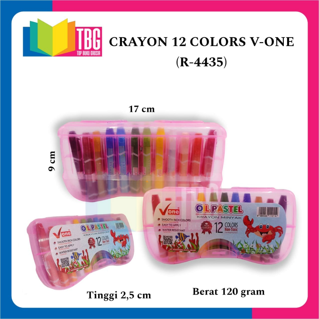 Jual 1 SET CRAYON 12 COLORS V-ONE KRAYON OIL PASTEL ALAT MEWARNAI ISI ...