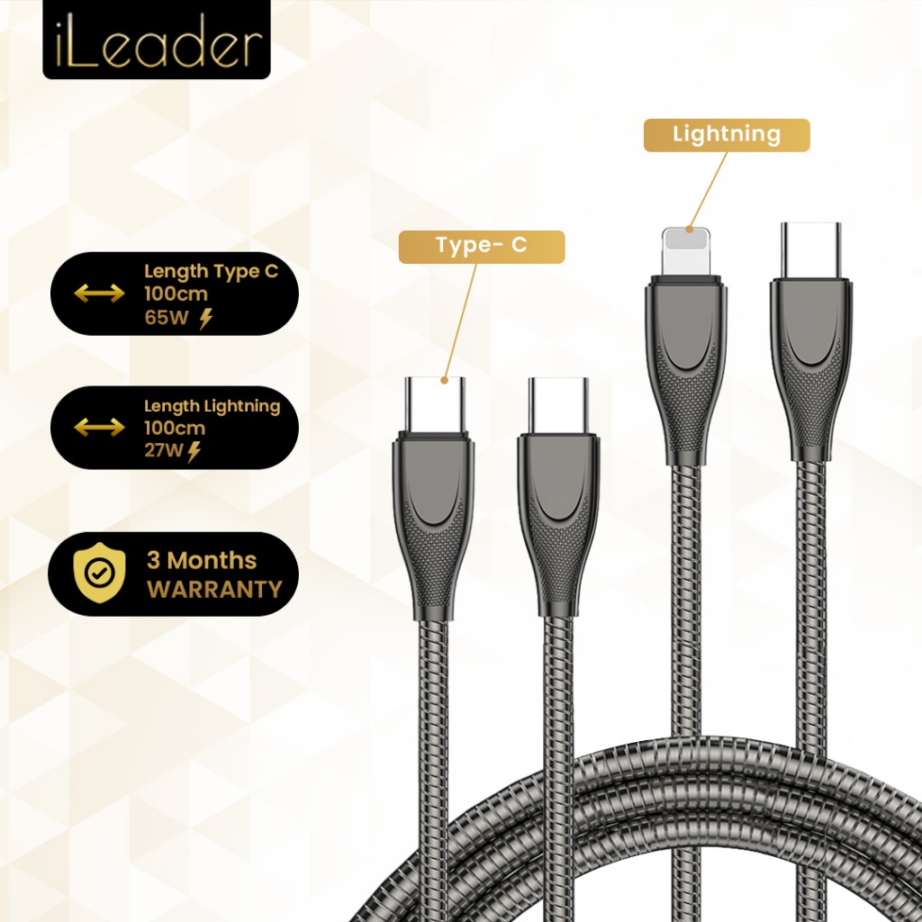Jual iLeader Kable Data Charging Type-C 65W Lightning 27W Fast Charging ...
