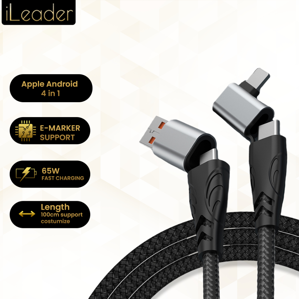 Jual iLeader 4in1 Data Charging Cable iPhone Lightning Android Type C ...