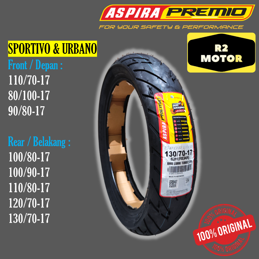 Jual BAN LUAR TUBELESS ASPIRA PREMIO RING 17 110/70 100/80 110/80 130/70 80/100 90/80 100/90 120 ...