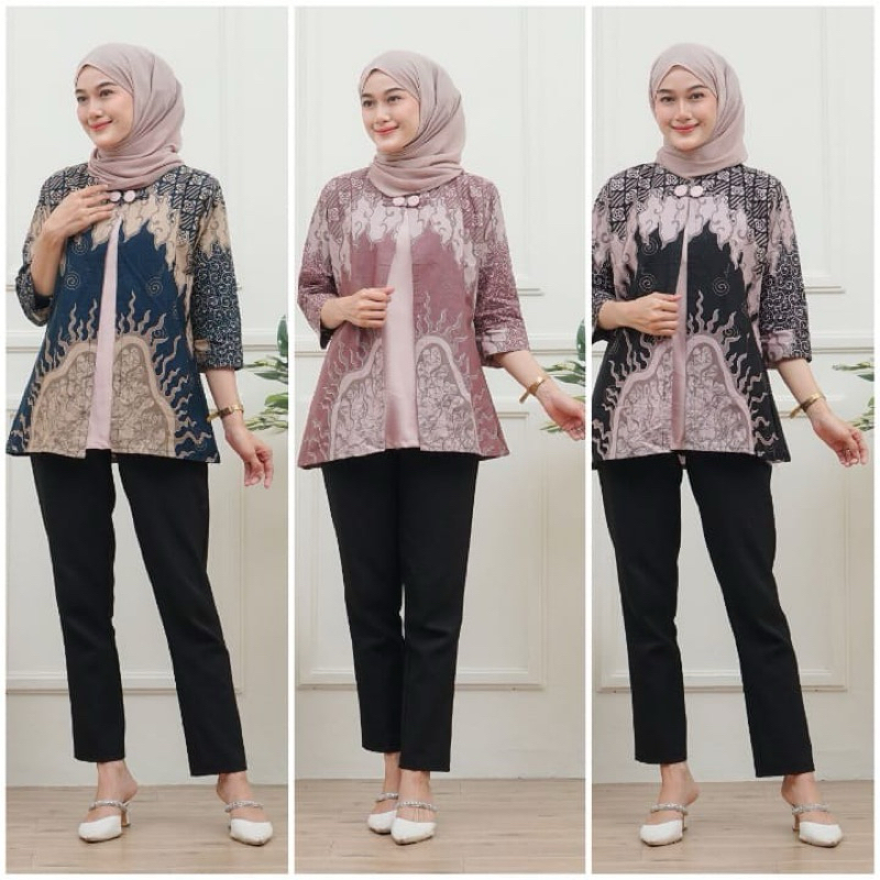 Jual Blouse Seroja - Baju Batik Kerja Couple Atasan Batik Couple Model ...