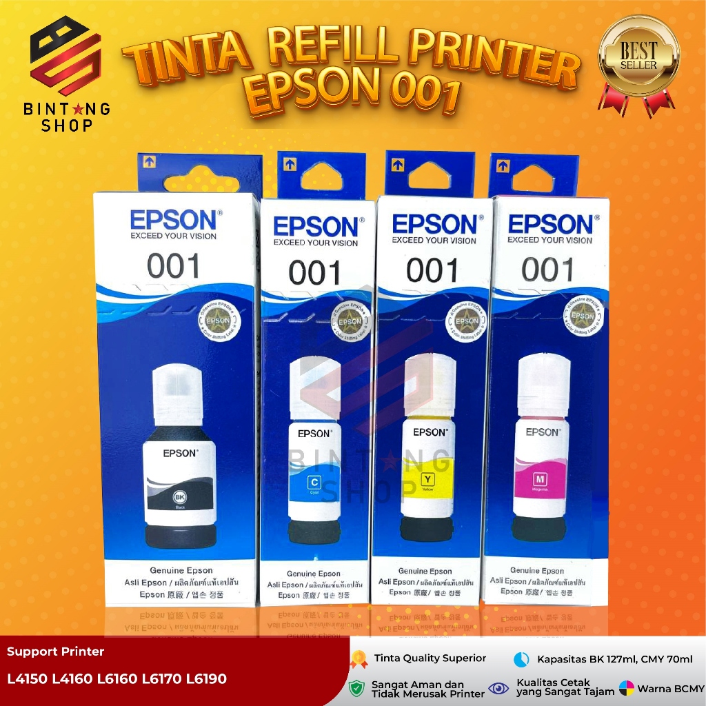 Jual 1 SET 4 PCS Tinta Epson 001 Tipe Printer L4150 L4160 L6160 L6170 ...