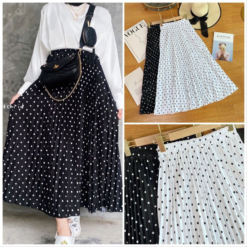 Jual READY 10+++ CORAK BUNGA & POLKADOT Rok Plisket Motif Bunga Premium ...