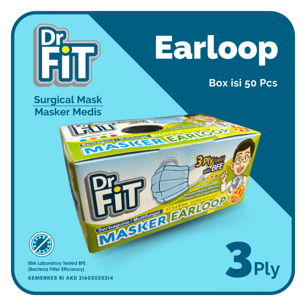 Jual Dr Fit Masker Medis Earloop 3 Ply Box isi 50 Pcs | Shopee Indonesia