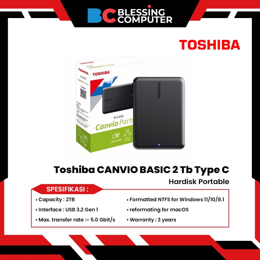 Jual Hardisk Eksternal Toshiba CANVIO BASIC 2 Tb Type C / Hardisk Portable | Shopee Indonesia