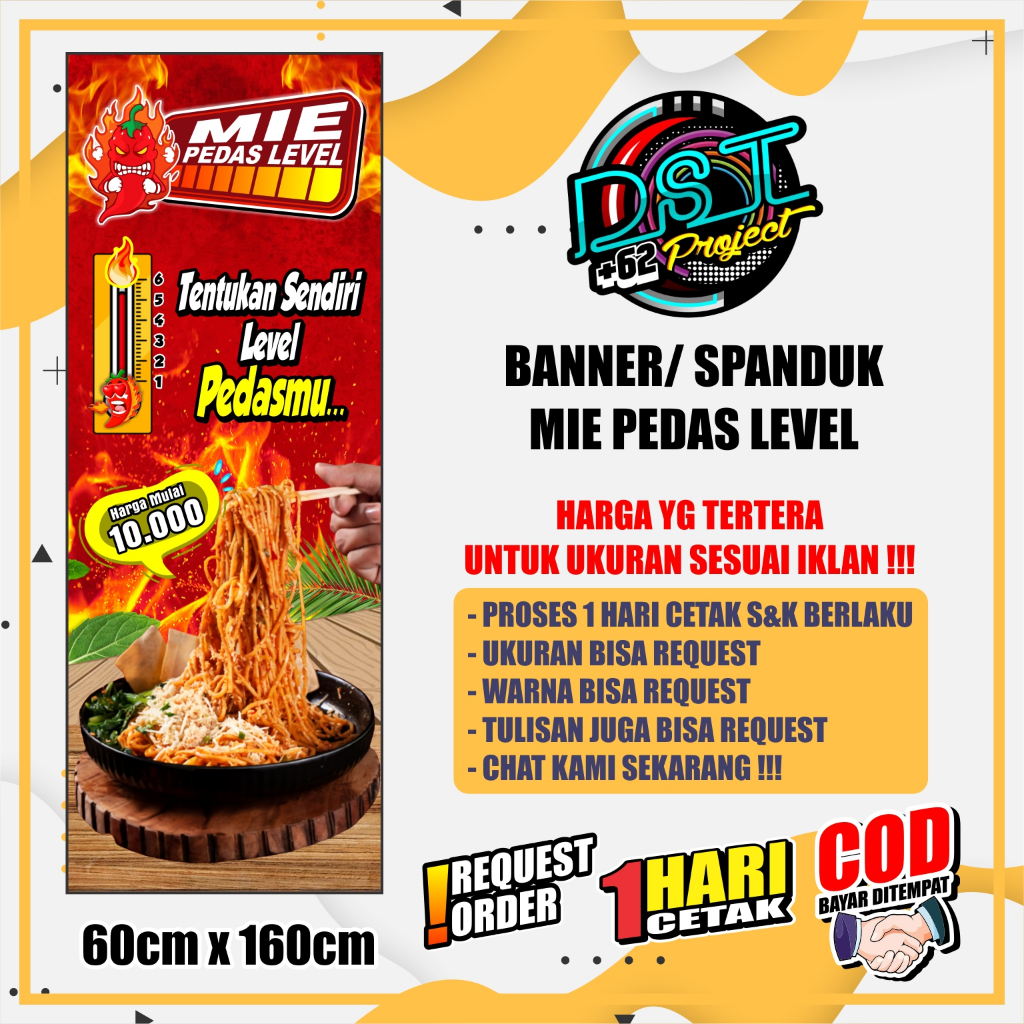 Jual BANNER / SPANDUK MIE PEDAS LEVEL BIASA 60cm x 160cm | Shopee Indonesia